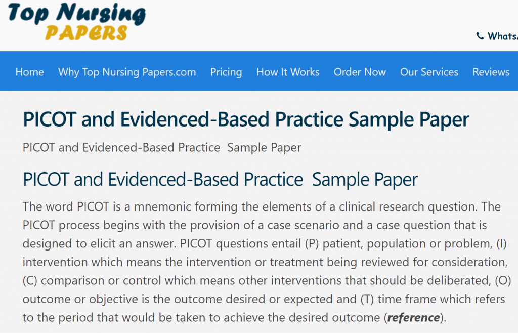 PICOT and Evidence Based Practice Sample Paper - Top Nursing Papers