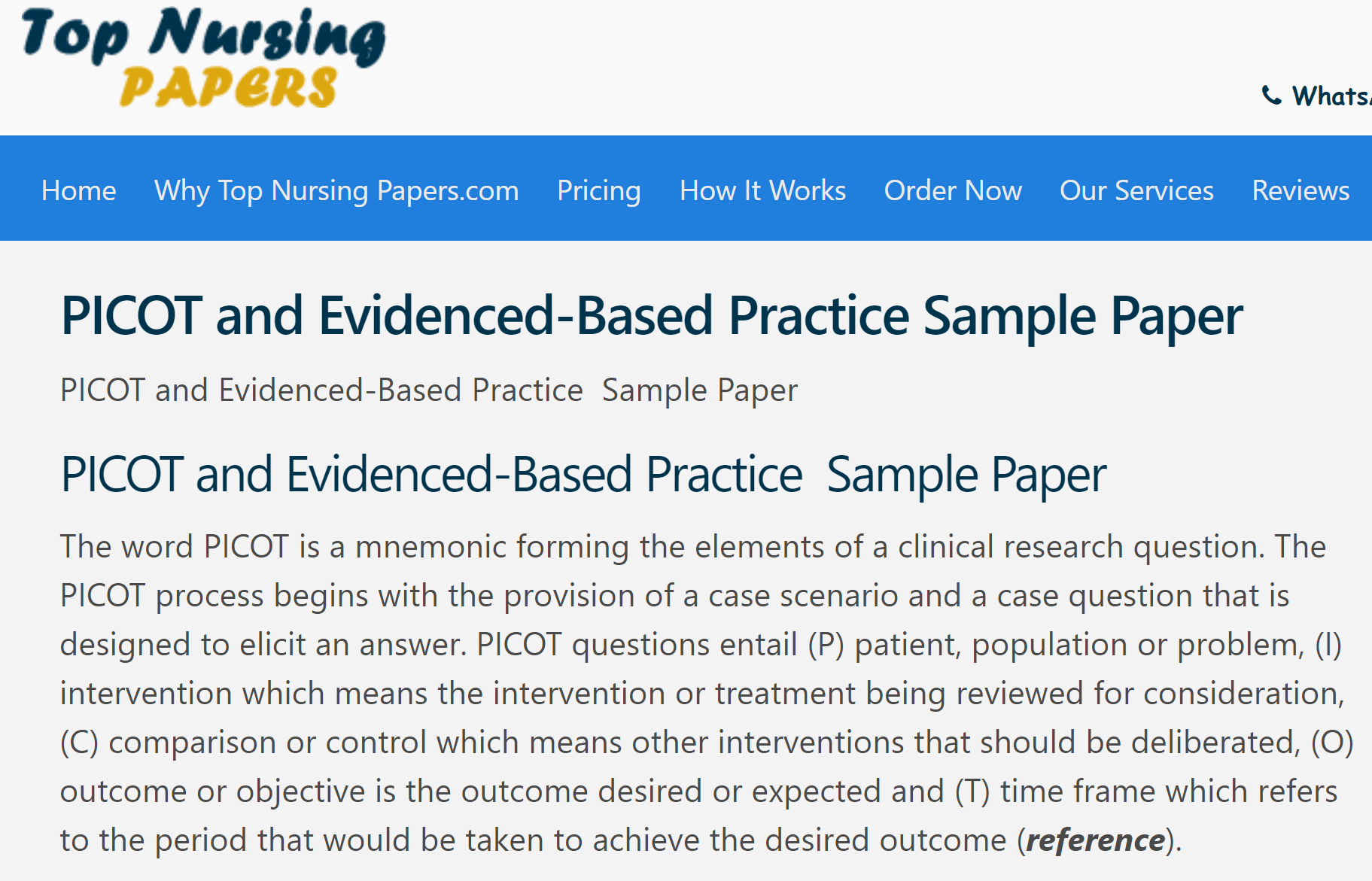 PICOT and Evidence Based Practice Sample Paper - Top Nursing Papers